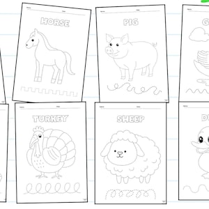Farm Animals Coloring Pages, Color and Trace, Farm Animal Trace, Farm ...