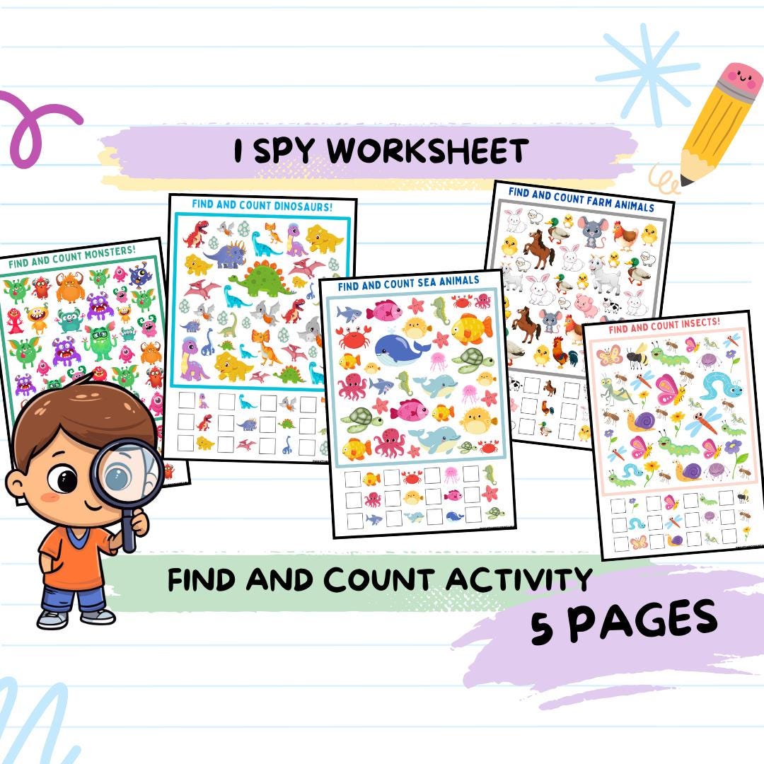 I Spy Worksheet, I Spy Animals, Find and Count, I Spy Printable, Look ...