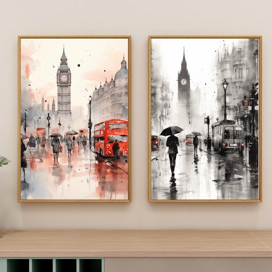 London Pastel Pathways Bundle Watercolor City Street, London City ...