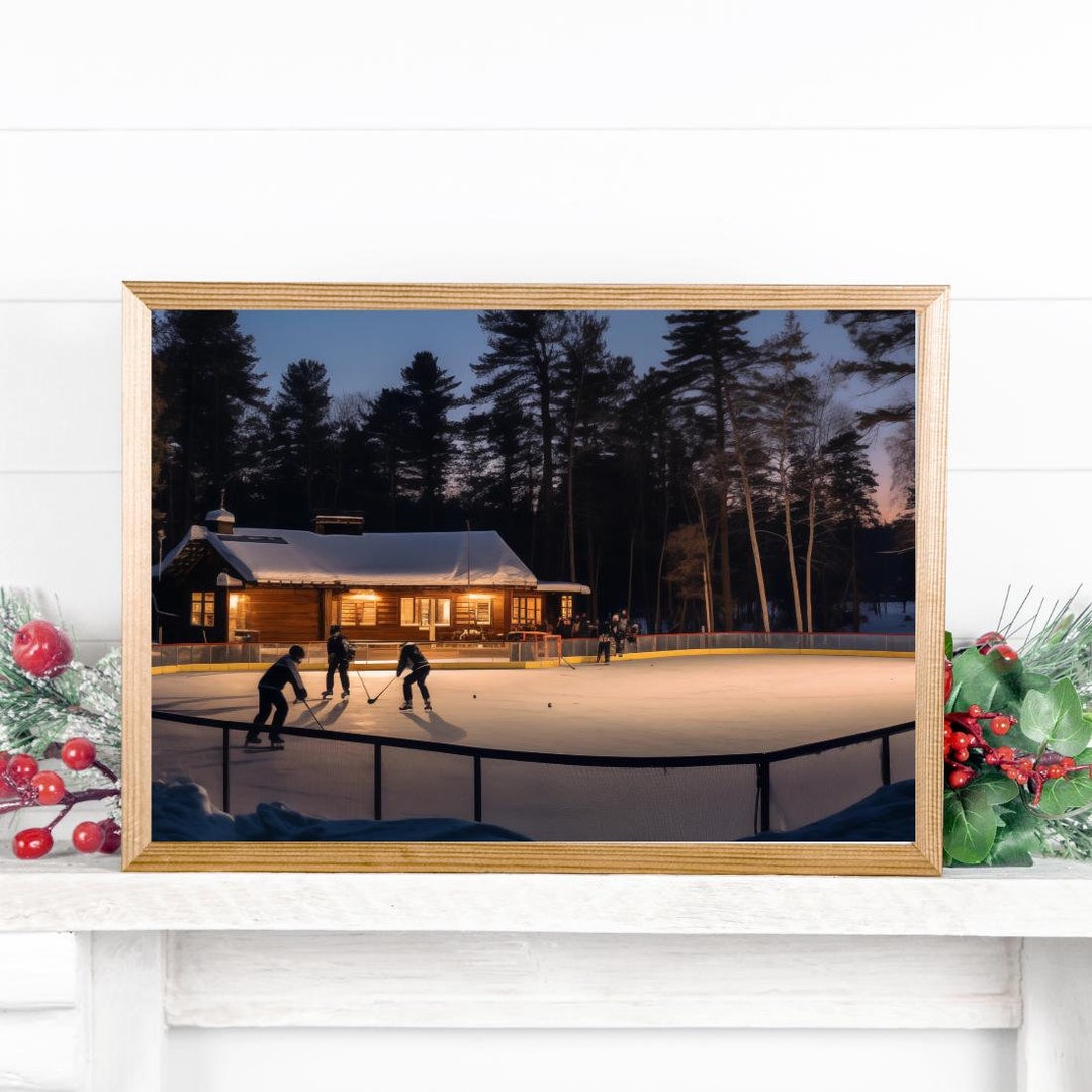 Rustic Pond Hockey Scene, Hockey Landscape Digital, Hockey Wall Decor ...