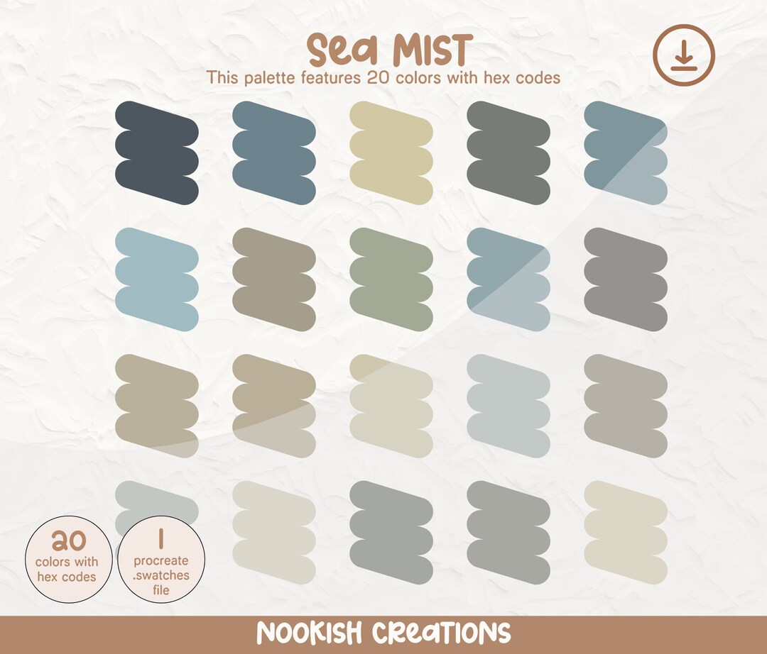 Sea Mist Color Palette Color Swatches Procreate Tool Digital Art Colour ...