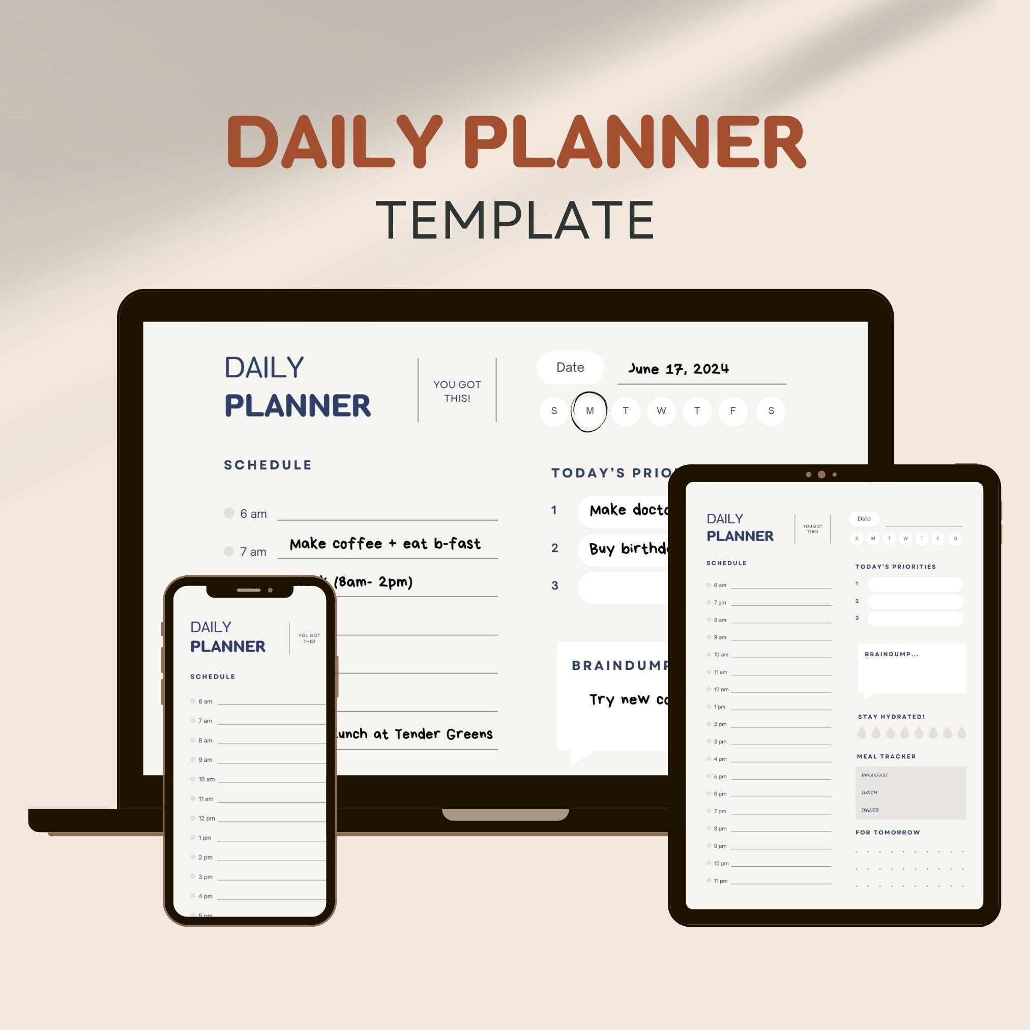 Planner Template, Undated Daily Planner Printable, Daily Planner Digital, Planner for Student ...