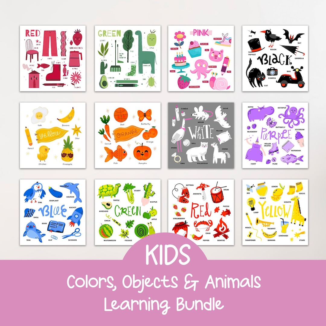 Objects, Colors & Shapes Learning Bundle, Kids Fun Learning Worksheets ...
