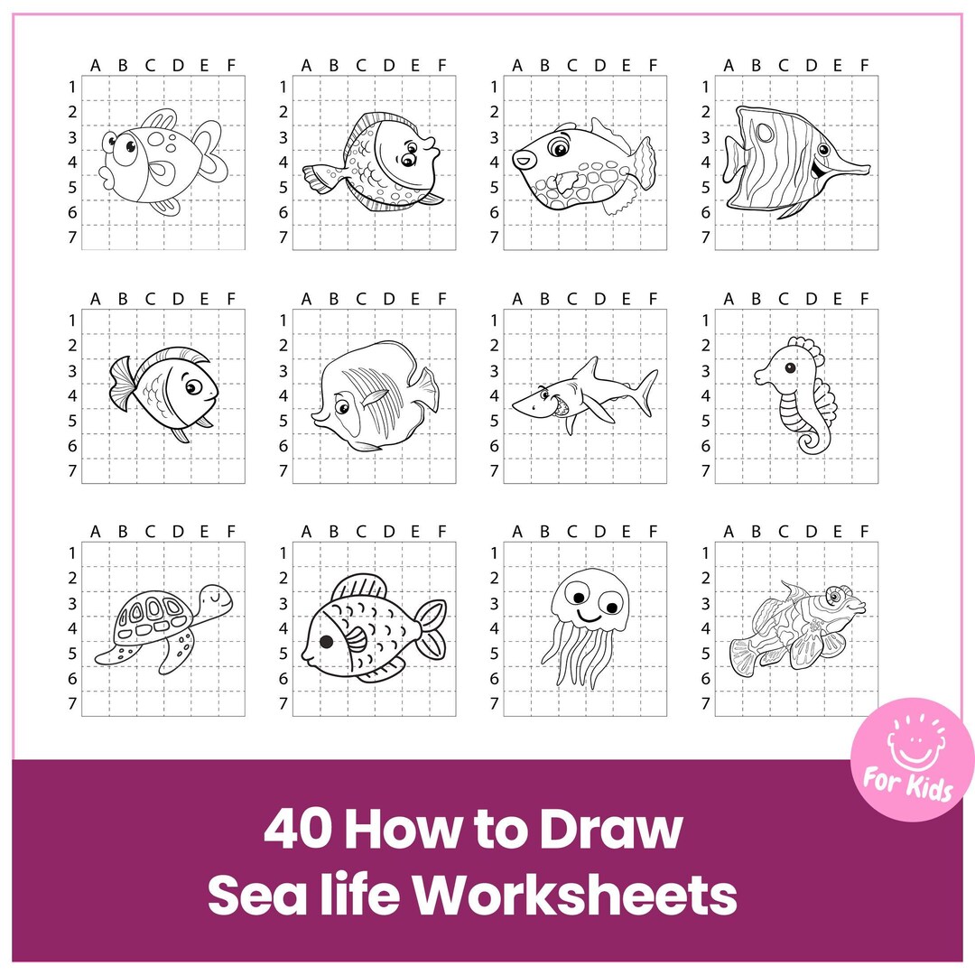 How to Draw Sea Life Coloring Worksheets for Kids, Kids Fun Learning ...