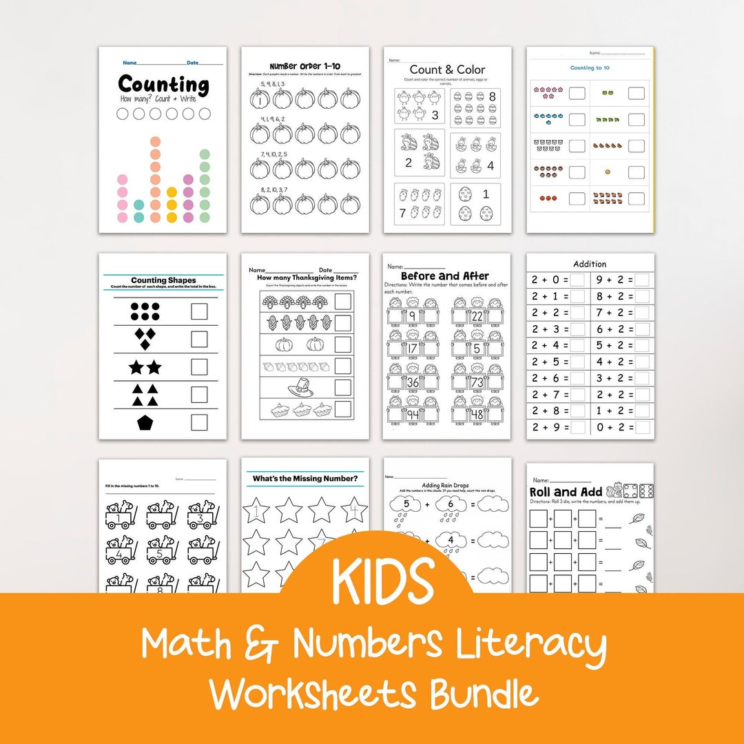 Maths and Numbers Literacy Worksheets for Kids, Kids Fun Learning ...