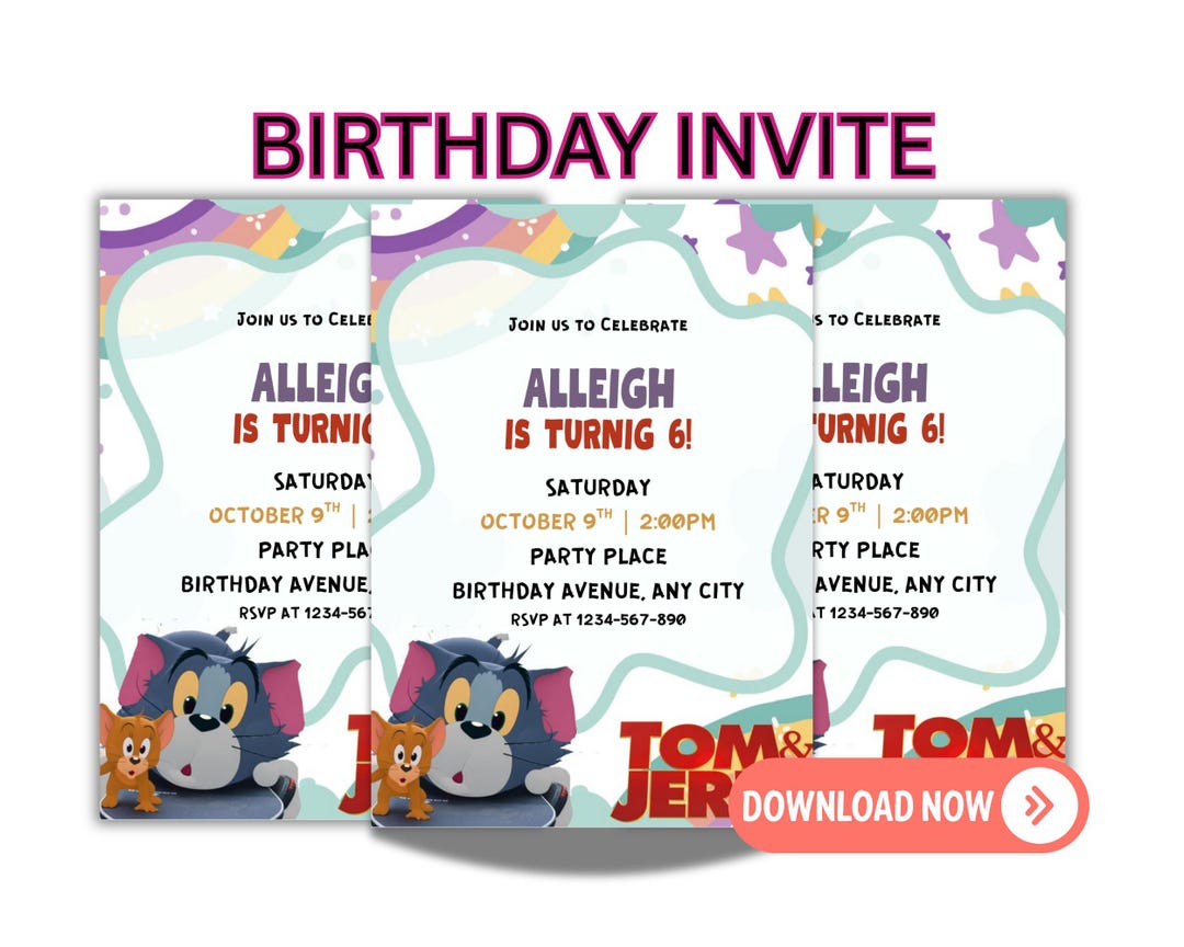 Editable Tom and Jerry Birthday Invitation | Digital Kids Party Invite ...