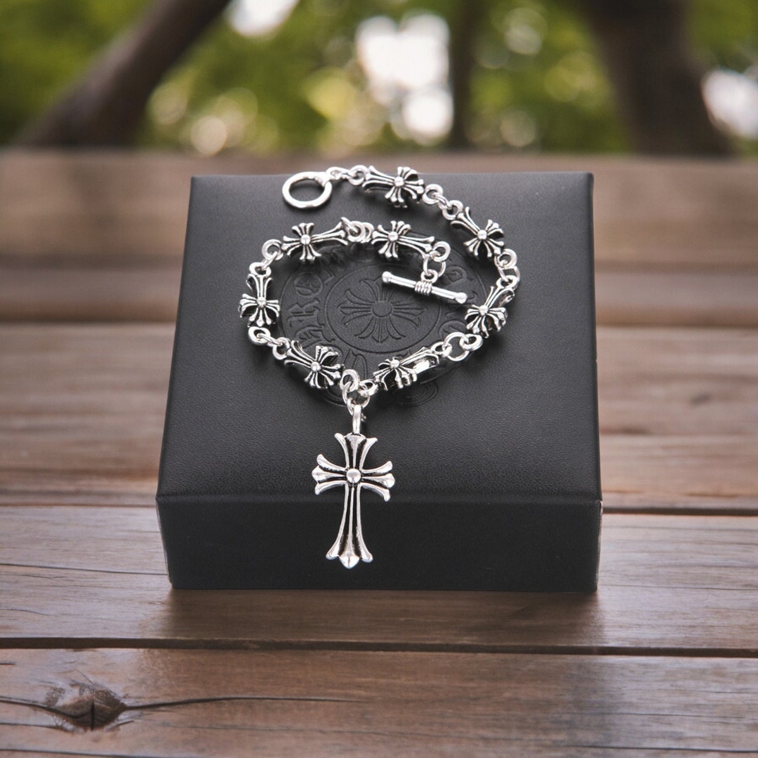 Chrome Hearts Cross Bracelet, Handmade Grunge Jewelry Gift for Him Gift ...