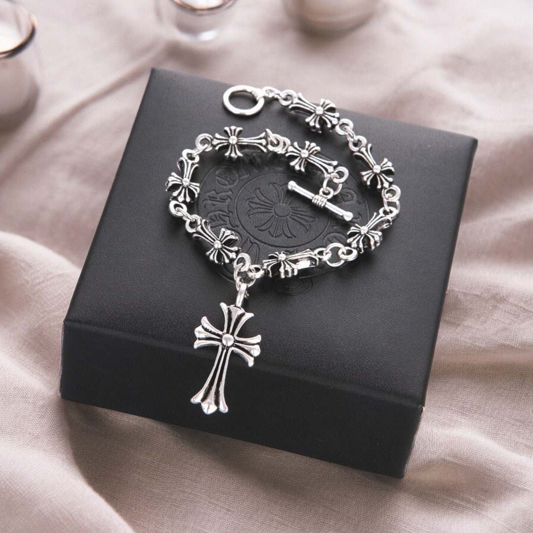 Chrome Hearts Cross Bracelet, CH Handmade Grunge Jewelry Gift for Him ...
