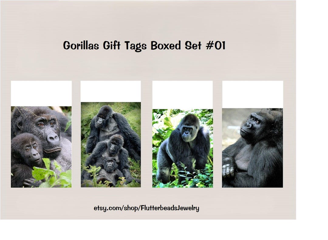 Gorillas Gift Tags Set 01, Boxed Set of 4 Designs, Birthdays, Mothers ...