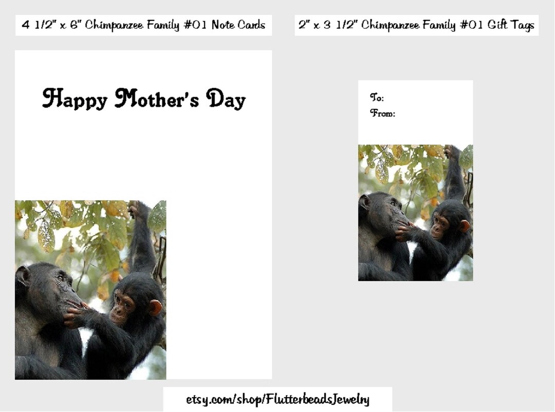 Chimpanzee Family Set 01 Flat Note Cards Gift Tags - Etsy