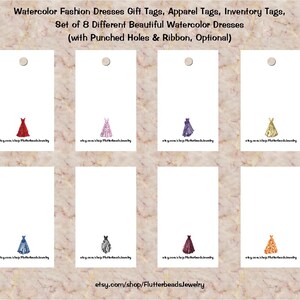 Watercolor Fashion Dresses Gift Tags, Apparel Inventory Tags, 8 ...