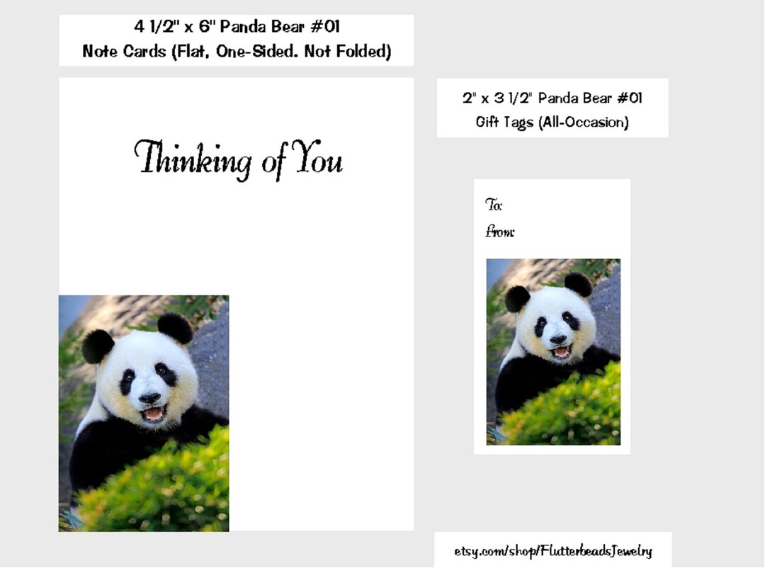 Panda Bear Set 01 Flat Note Cards, Gift Tags, 4 X 5 1/2 Prints ...