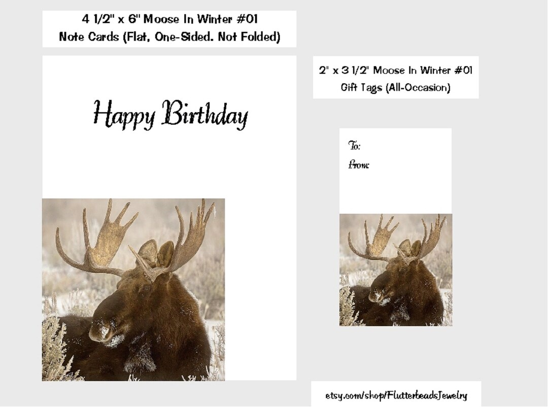 Moose in Winter Set 01 Flat Note Cards, Gift Tags, 4 1/2 Square Prints ...