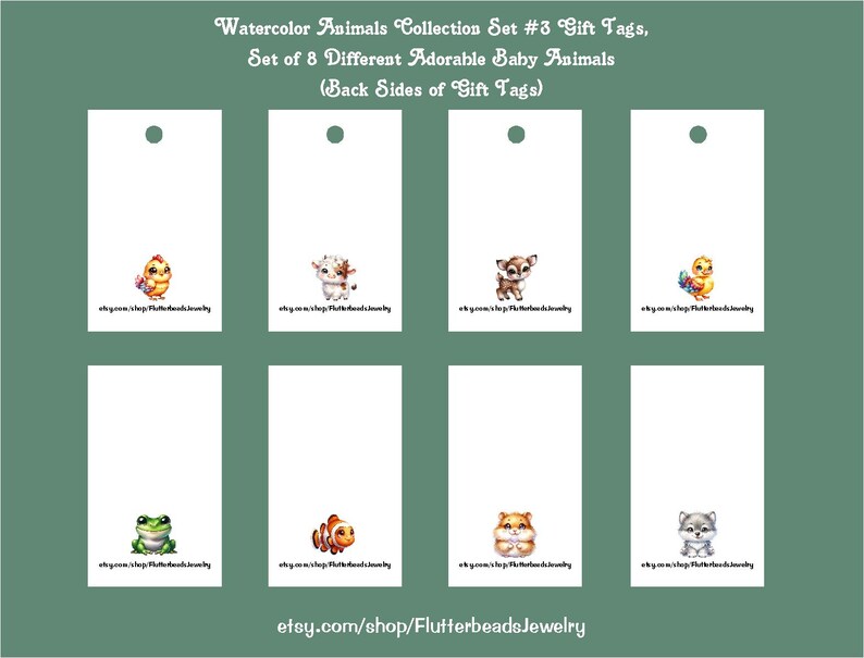 Watercolor Baby Animals Collection Set #3 Gift Tags, 8 Different ...