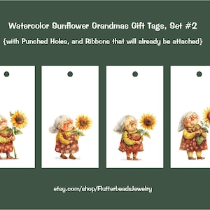 Watercolor Sunflower Grandmas Gift Tags Set #2, Four Watercolor ...