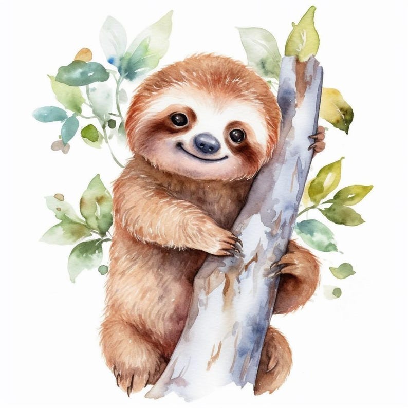 Watercolor Baby Sloths Gift Tags, Four Adorable Watercolor Pics ...
