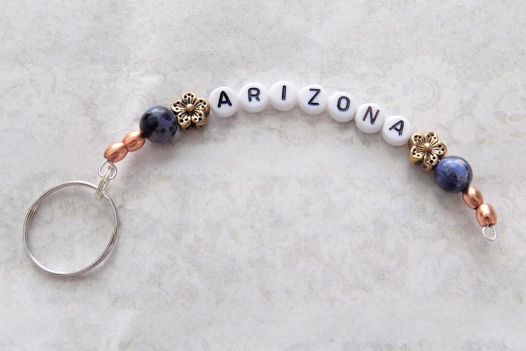 ARIZONA Memory Wire Key Chain, State Key Chain, Sodalite Gemstone Beads ...