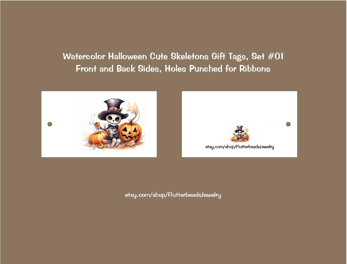 Watercolor Cute Skeletons Halloween Gift Tags Set #01, Party Gift Tags ...