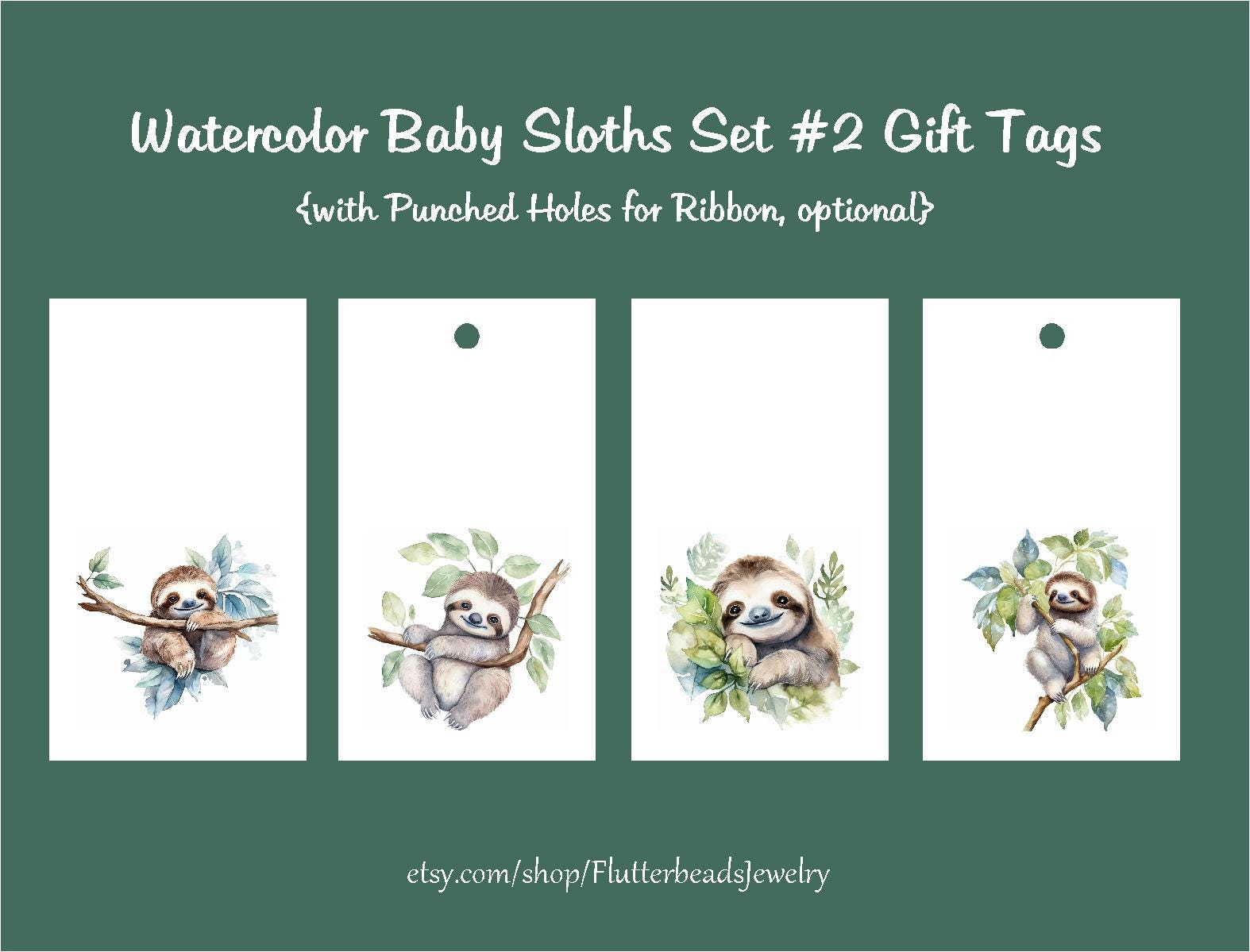 Watercolor Baby Sloths Set #2 Gift Tags, Four Adorable Watercolor Pics ...