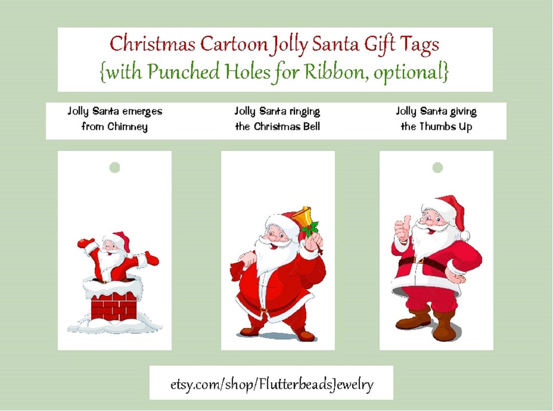 Christmas Cartoon Jolly Santa Gift Tags, Cute Cartoon Santa Claus Gift ...
