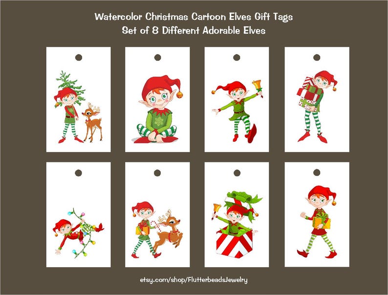 Christmas Cartoon Elves Gift Tags, Cute and Adorable Christmas Elves ...