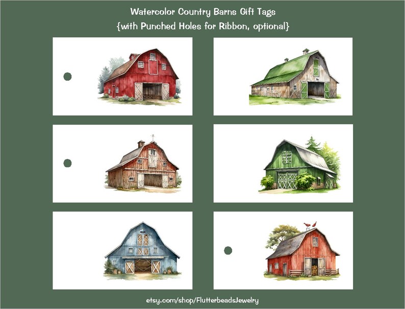 Watercolor Country Barns Gift Tags, Store Tags, 6 Beautiful Barns ...