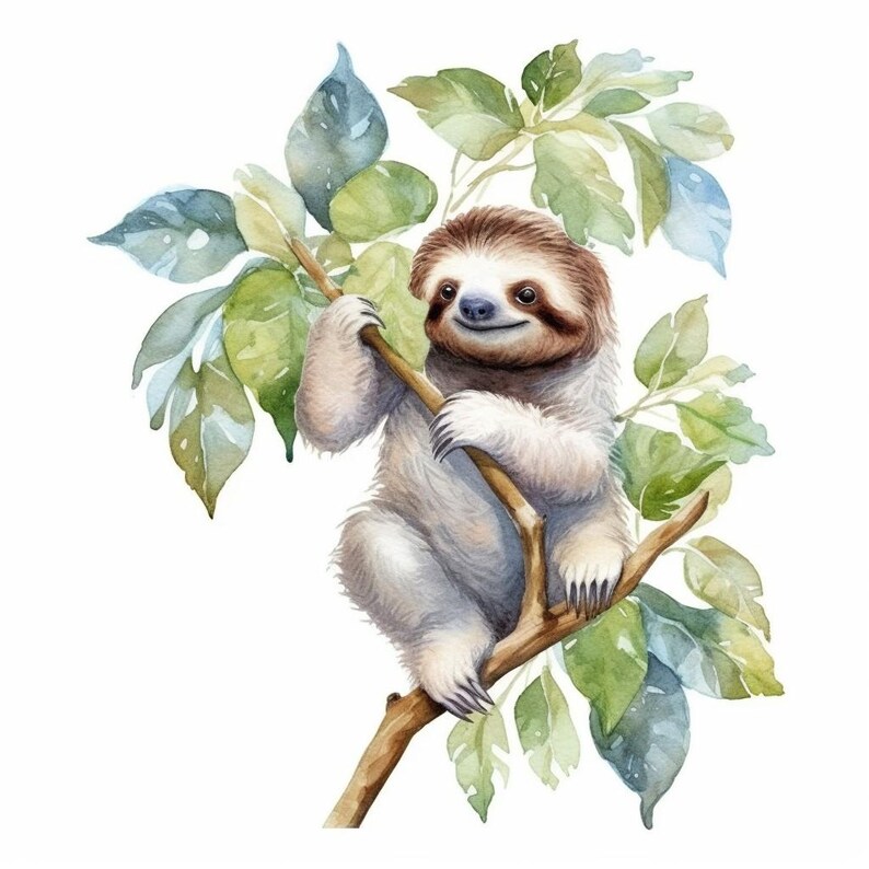 Watercolor Baby Sloths Set #2 Gift Tags, Four Adorable Watercolor Pics ...