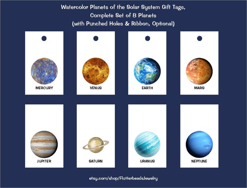 Watercolor Planets of the Solar System Gift Tags, 8 Different Planets ...