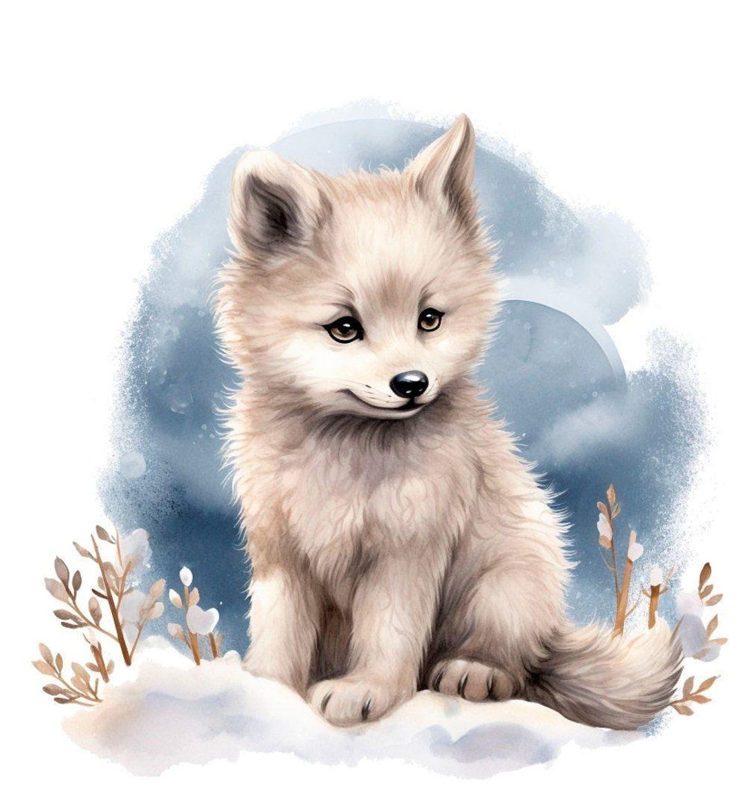 Watercolor Baby Wolf Scenes Gift Tags, 8 Different Watercolor Wolf Pups ...