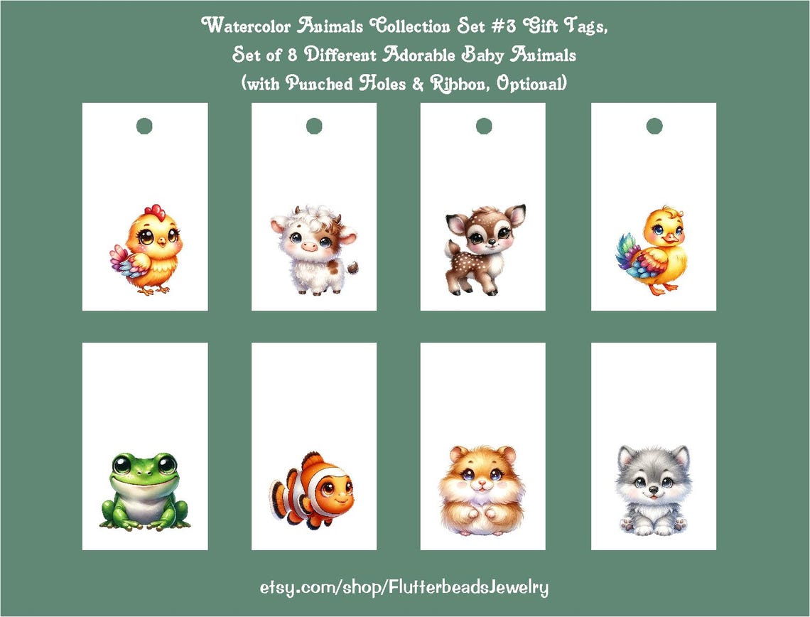 Watercolor Baby Animals Collection Set #3 Gift Tags, 8 Different ...