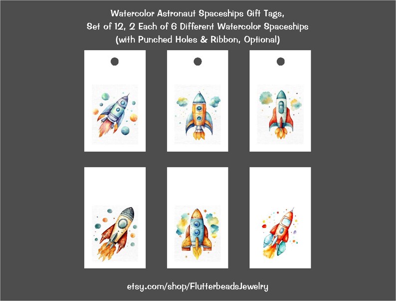 Watercolor Astronaut Spaceships Gift Tags, 6 Different Spaceships ...