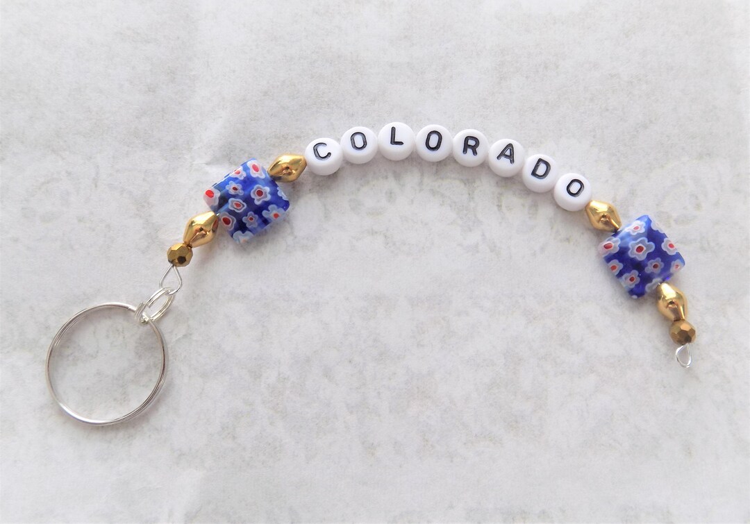 COLORADO Memory Wire Key Chain, State Key Chain, Millefiori Glass Beads ...