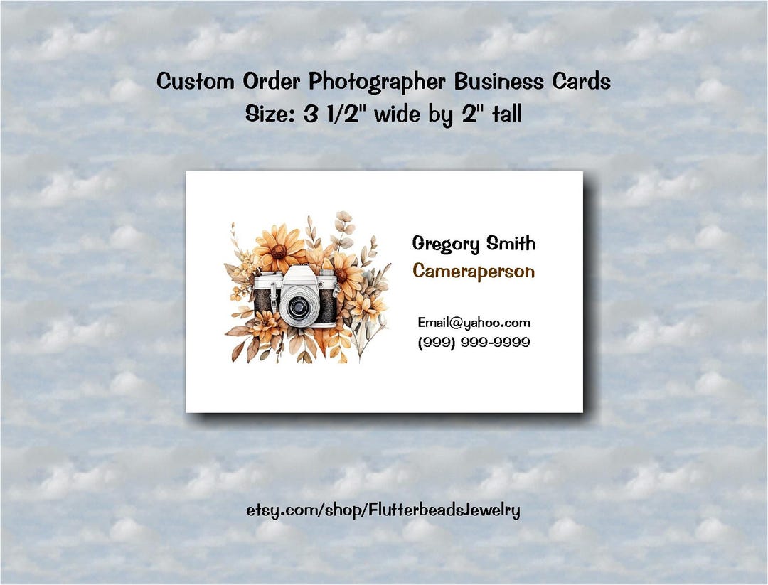 Custom Photographer Business Cards Set #2, Cameraman, Shutterbug ...