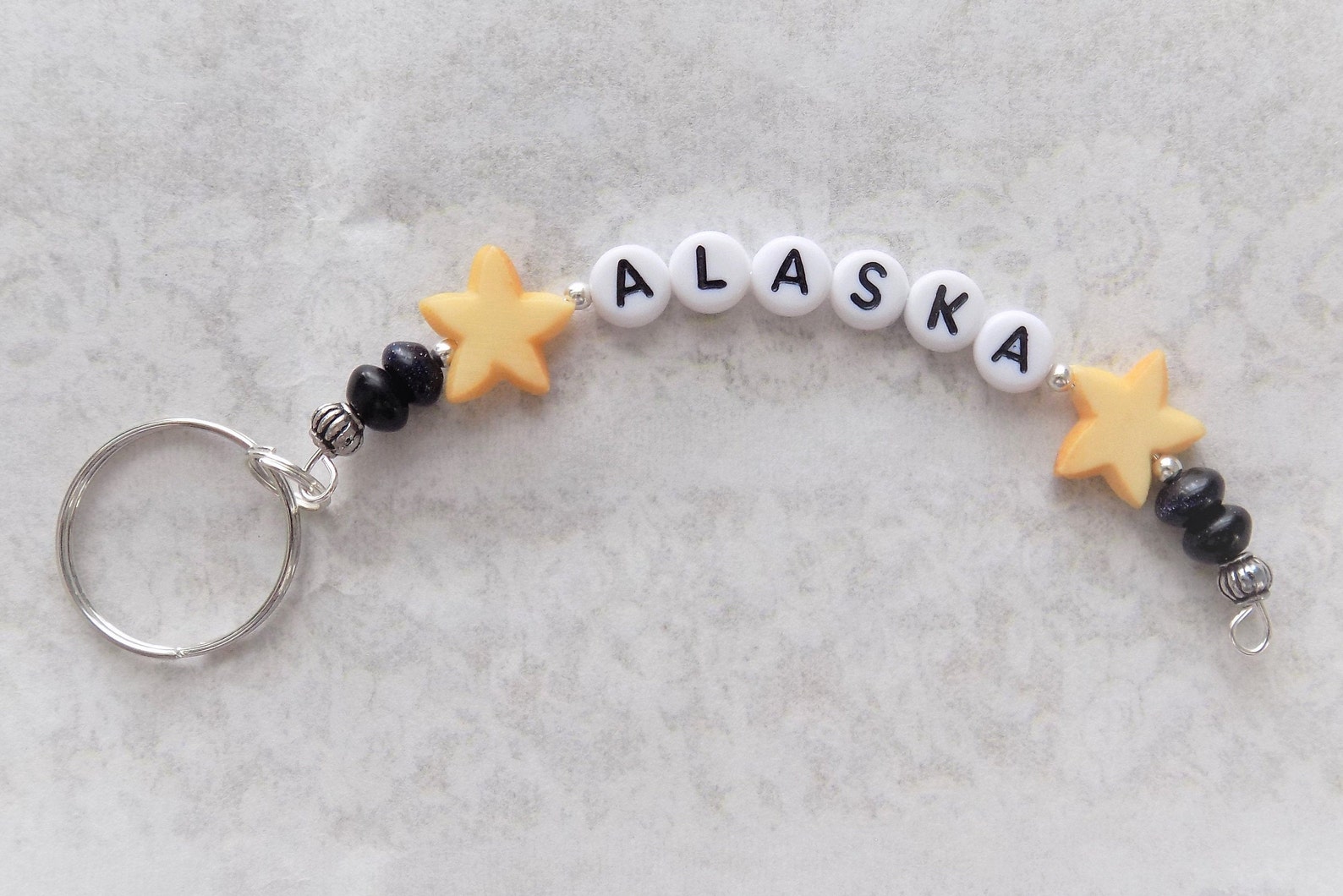 ALASKA Memory Wire Keychain, State Keychain, Dark Navy Blue Goldstone ...