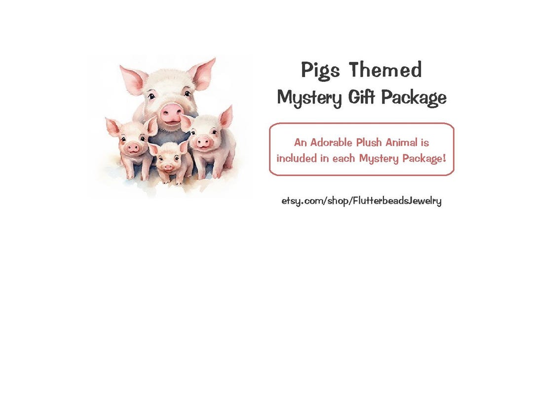 Pigs Themed Mystery Gift Package, Handmade Jewelry, Plush Animals, Note ...