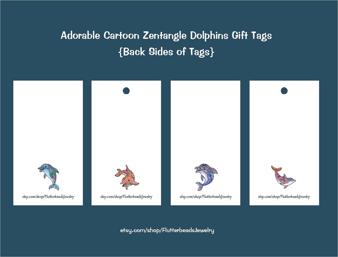 Adorable Cartoon Zentangle Dolphins Gift Tags, Four Different Dolphins ...
