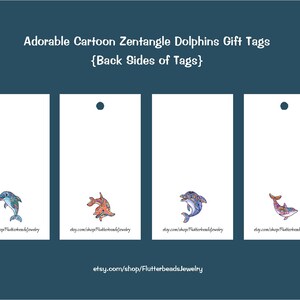 Adorable Cartoon Zentangle Dolphins Gift Tags, Four Different Dolphins ...