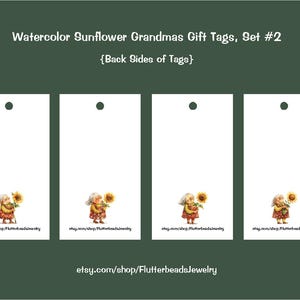Watercolor Sunflower Grandmas Gift Tags Set #2, Four Watercolor ...