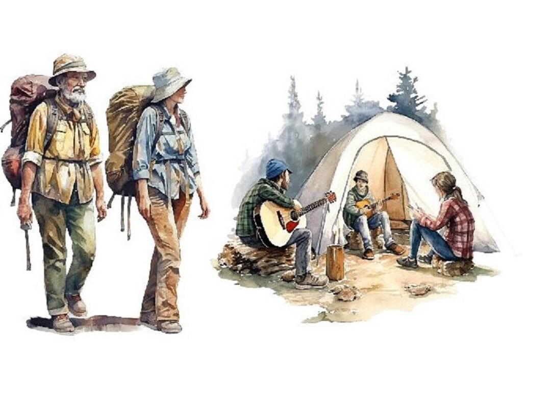 Watercolor Tourist Camping Gift Tags, 8 Different Watercolor Scenes ...