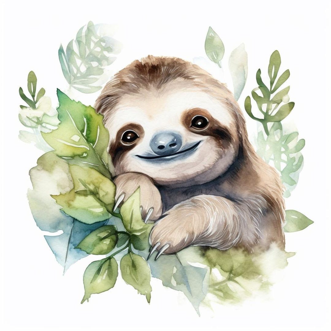 Watercolor Baby Sloths Set #2 Gift Tags, Four Adorable Watercolor Pics ...