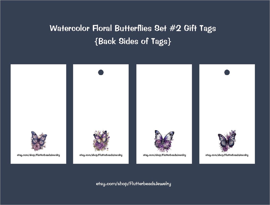 Watercolor Floral Butterflies Set #2 Gift Tags, Four Watercolor Purple ...