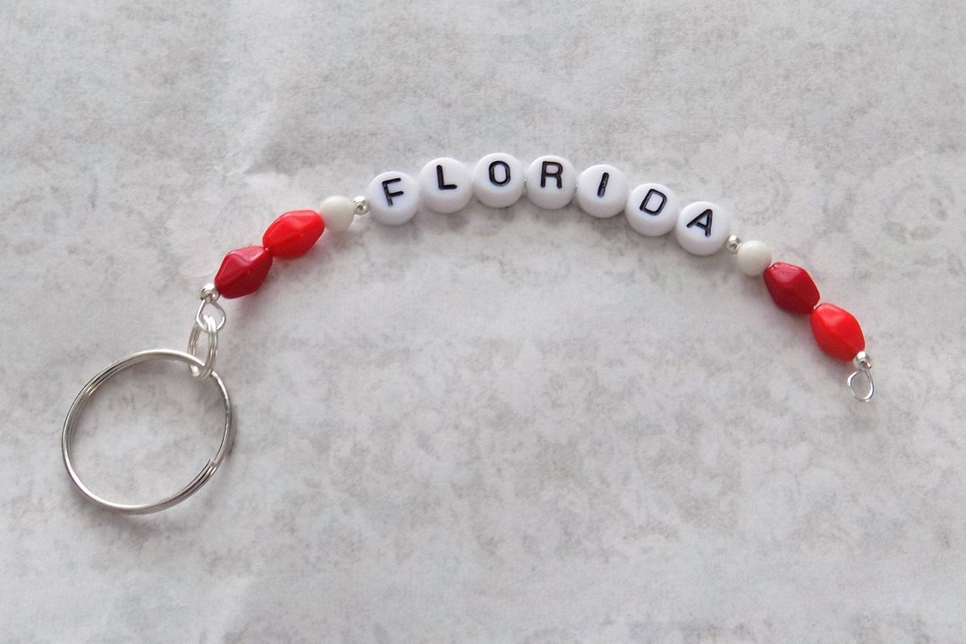 FLORIDA Memory Wire Key Chain, State Key Chain, Orange Red Glass Beads ...