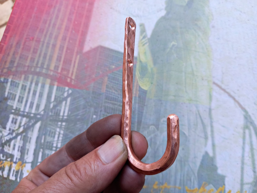 Set 2,3 or 5 Hammered Copper Hooks, Solid Copper Hooks, 4" (100mm) Long ...
