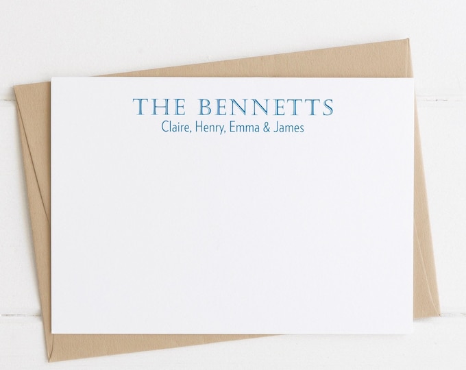 Family Note Cards, Set, Family Stationery, Personalized Note Card, Flat ...