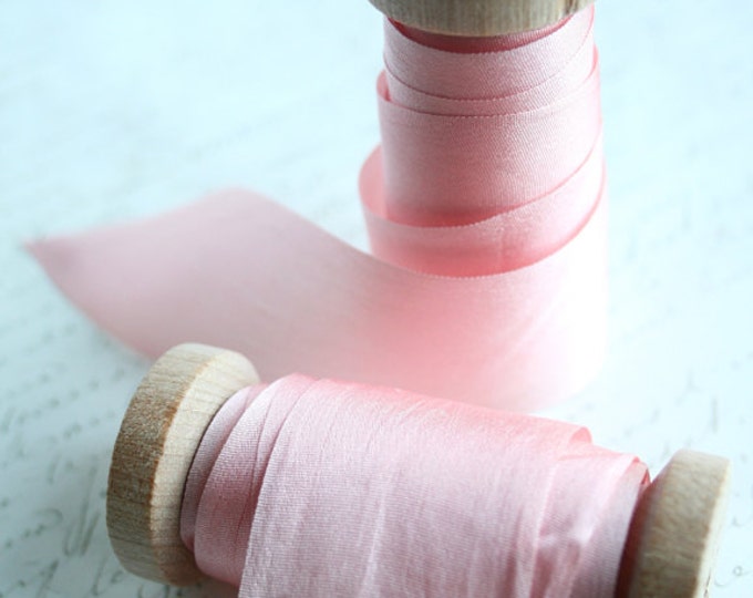 Blush Silk Ribbon Spool, Hand Dyed Silk Ribbon, Pink Silk Ribbon, 1.25 ...
