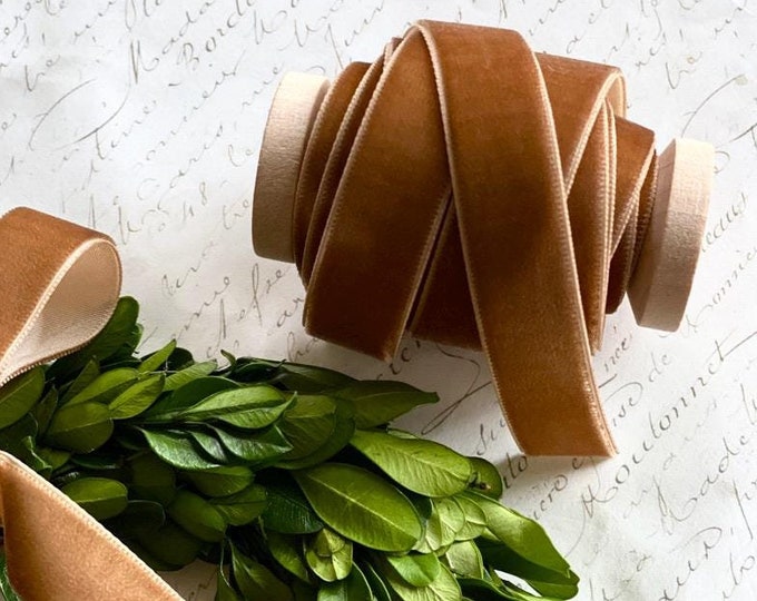 Burnt Caramel Brown Velvet Ribbon • 5/8" • Antique Gold Velvet Ribbon ...