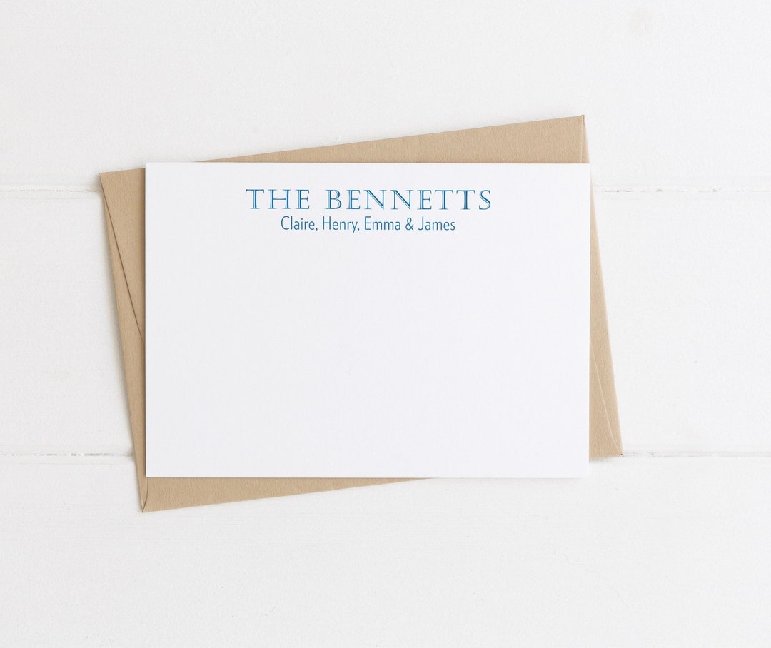 Family Note Cards, Set, Family Stationery, Personalized Note Card, Flat ...