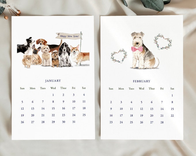 2025 Dog Calendar, Assorted Dogs, Desk Calendar Gold Stand, Watercolor ...