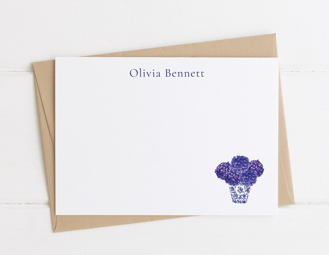 Hydrangea Note Cards, Blue Hydrangeas, Personalized Note Cards ...