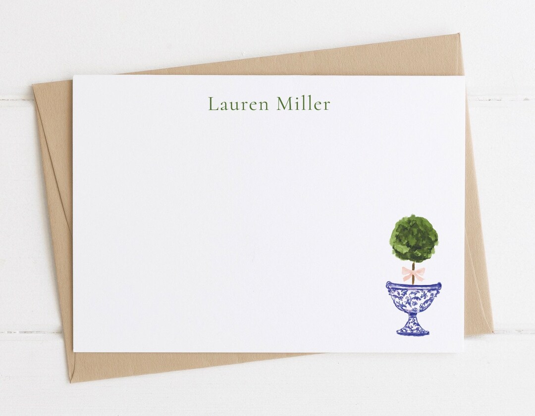 Topiary Note Cards, Personalized Note Cards, Chinoiserie Note Card ...